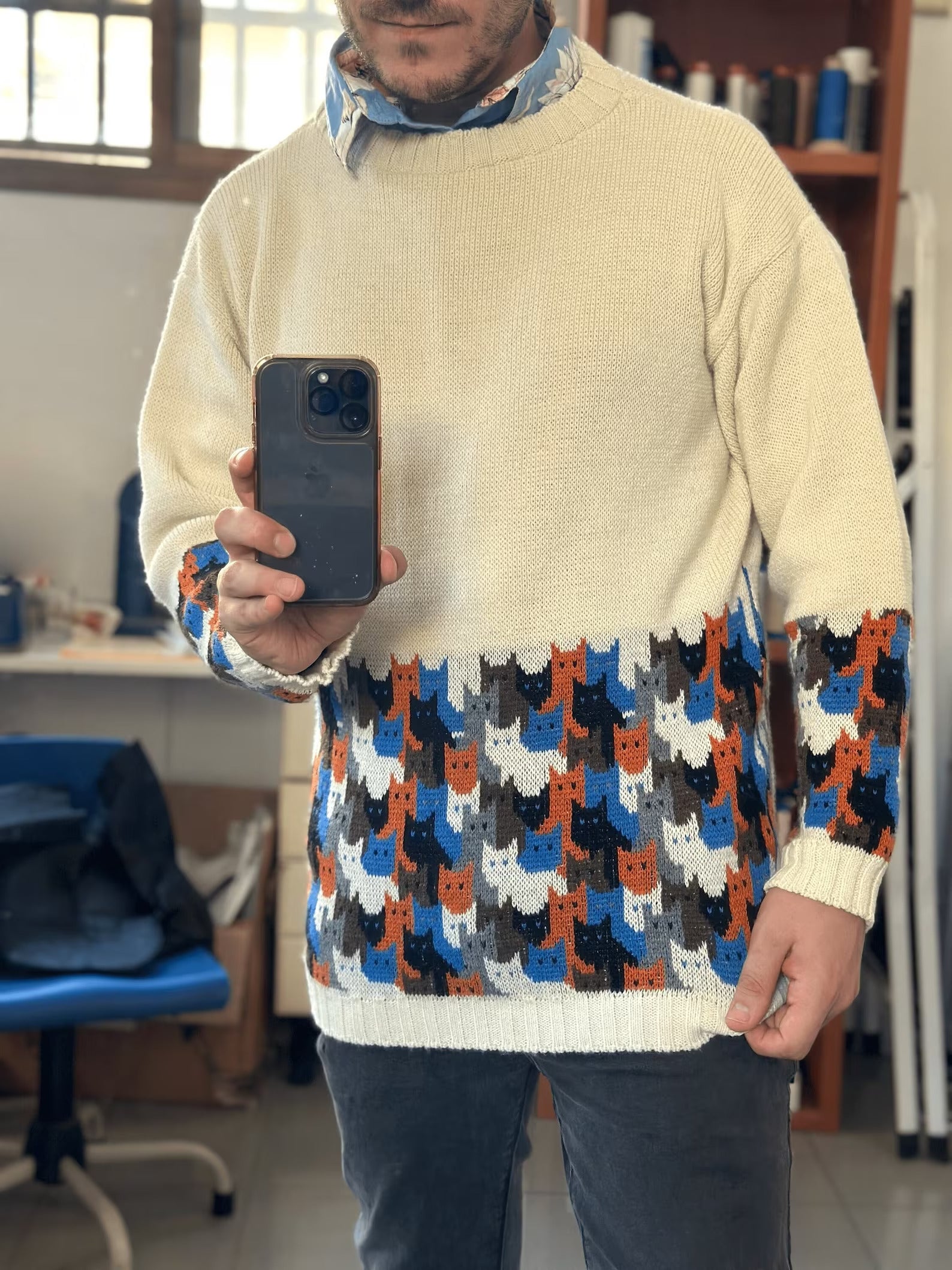 Handmade cat sweater. Acrylic Vegan Wool, Style Halloween Christmas Fa ...